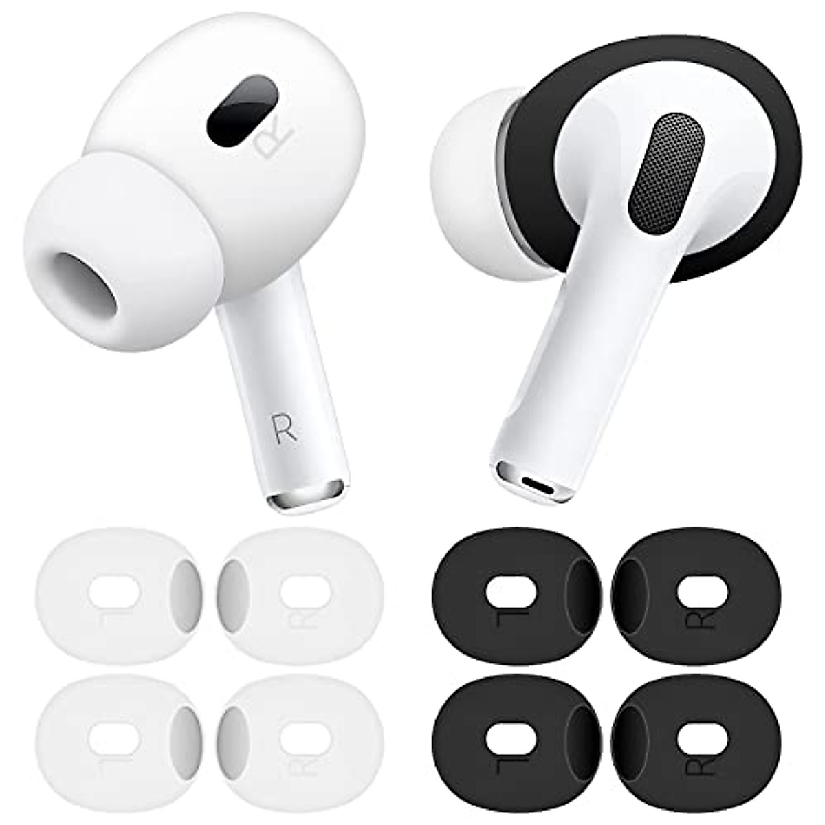 [ Fit in Case ] Ultra Thin Compatible with AirPods Pro 2 Ear Tips Eartips, Replacement Super Thin Anti Scratch Cover Skin Accessories Compatible with AirPods Pro 2nd Generation 2 White 2 Black