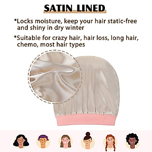 Century Star Womens Satin Lined Beanie Men Beanie Knit Silk Lined Winter Gift Hats Cuffed Skiing Beanie Hats Cap Black One Size