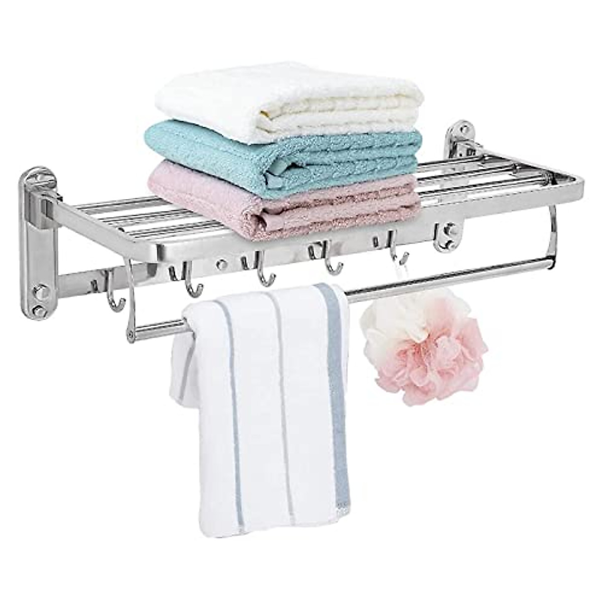 Metal Storage Shelves Wall Mounted with Hooks Durable Stable Towel Bar Organizer Stand Holder for Dormitory Household Bathroom Hotel Kitchen, S