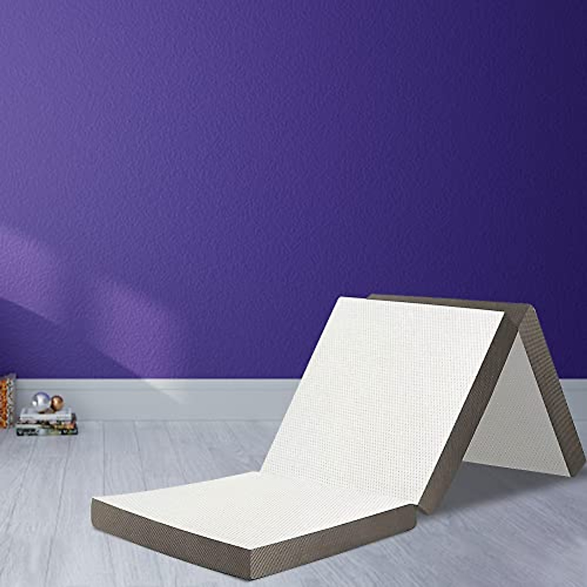 Greaton 4-Inch Tri-Folding Portable Gel Memory Foam Floor Mattress | Ultra Soft Breathable Mesh Sides, Cot Pad, Comfortable Multi-Functional Mattresses, Removable and Washable Cover, 25-Inch, White