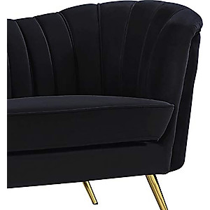 Meridian Furniture Margo Collection Modern | Contemporary Velvet Upholstered Loveseat with Deep Channel Tufting and Rich Gold Stainless Steel Legs, Black, 65" W x 30" D x 33" H
