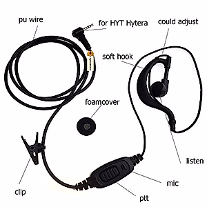 1 Pin G Shape Earhook Earpiece Headset PTT and Mic Compatible for HYT Hytera Two Way Radio TC1688 TC310 TC-1688 TC-310 TC-320 etc/Motorola Walkie Talkie, Pack of 5, By Lsgoodcare