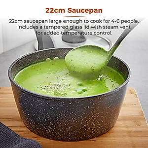 Tower Cerastone Saucepan with Easy Clean Non-Stick Ceramic Coating, 22 cm, Graphite