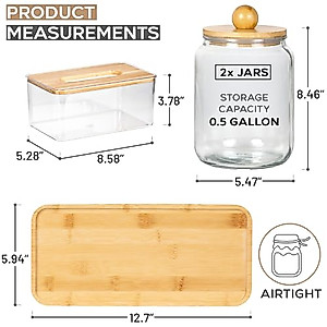 Glass Laundry Jars with Airtight Lids - Kitchen & Laundry Room Organization Containers with Dryer Sheet Holder,Bamboo Tray - Laundry Detergent Powder Half Gallon Storage Canisters with Labels