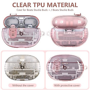 Clear Case for New Beats Studio Buds + (2023) / Beats Studio Buds (2021), Secure Lock Beats Studio Buds Plus Case Cover, Shockproof Wireless Earbuds Protective Cover with Keychain, Clear Pink