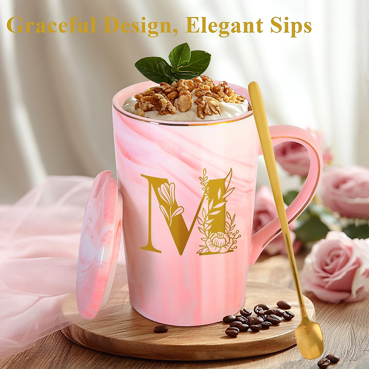 Personalized Ceramic Coffee Mug with Lid Tea Cup Women Wife Gifts Ideal from Husband Happy Birthday Wedding Romantic Best Cool Personalized Unique Special Custom Christmas Xmas Valentines Present,M