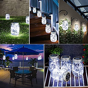 Nintiue Mason Jar Solar Lights, 6 Pack 30 LEDs Fairy Lights with Jars and Hangers, IPX6 Waterproof Hanging Solar Lights Outdoor, Decorative Solar Lanterns for Garden Fence Patio Wedding