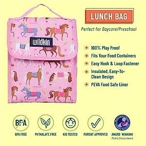 Wildkin 12 Inch Backpack Bundle with Insulated Lunch Bag (Horses)