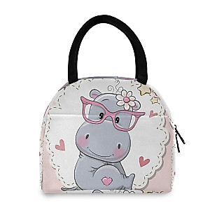 Cute Hippo Lunch Bag Tote Bag Lunch Bag for Women Lunch Box Insulated Lunch Container(93)