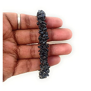 Natural Black Spinel Nuggets Chips Rope Stretchable bracelet, Spinel Nuggets Chips Braided, 7 Inch, Adjustable (2)