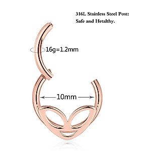 Kadogohno 16G Septum Ring (6 Pcs Hoop Rings) - 316L Stainless Steel, Clicker Closure, Multiple Colors, Inner Diameter 10mm, for Ear and Nose Piercing
