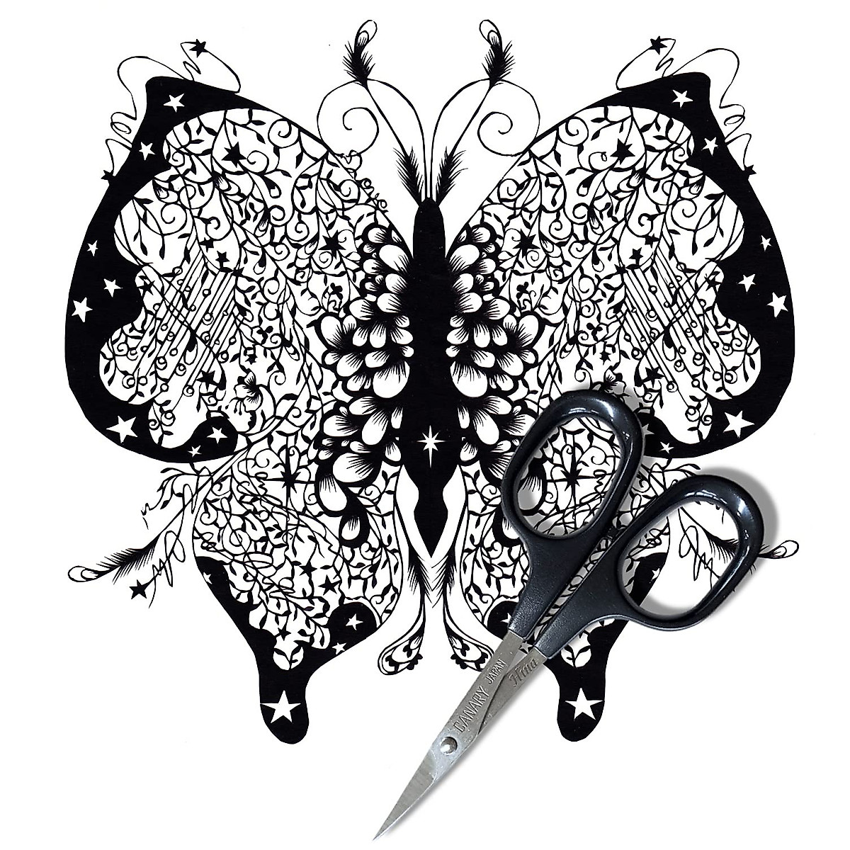 CANARY Small Sharp Scissors for Paper Cut Art and Collage, Professional Mini Scissors with Fine Precision Tips, Japanese Stainless Steel Blade, Papercutting Detail Scissors Tool, Black, Made in JAPAN