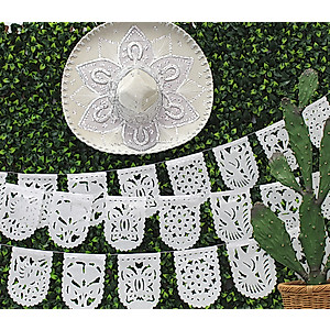 Mini white banners, 5 Pack Papel Picado Mini flag garlands, Fiesta decoration, Cinco de Mayo, Mexican Wedding, Taco Tuesday Features butterflies, flowers, suns and cactus.