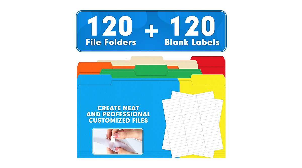 HERKKA 120 Pack Colorful File Folders for Office & Classroom Use