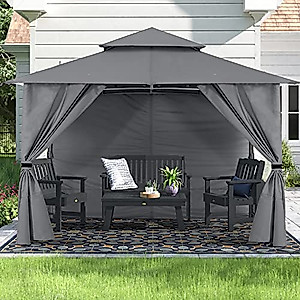 COOSHADE 8x8 Patio Gazebo with Window Curtains Canopy Tent for Outdoor Garden Backyard Dark Grey