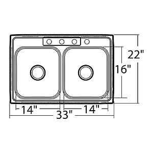 Westbrass S3348-26 Drop-In Stainless Steel 3-Hole 50/50 Double Bowl Kitchen Sink Set with Faucet in Polished Chrome (Strainers not included) 33" Polished Chrome