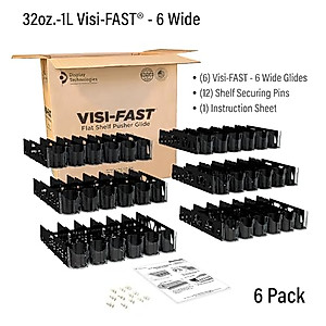 Display Technologies Visi-Fast Spring-Loaded Beverage Pusher-Glides (Pack of 6) - Effortless Beverage Product Presentation for 32oz/1LTR - 6-wide, 22" D' Drink Organizer ofor Cans, Bottles and More