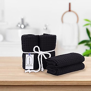 Püskül - 4 Pieces Waffle Towel Sets for Bathroom, Premium Organic Turkish Cotton 2 Hand Towels 2 Bath Towels Set (Black)