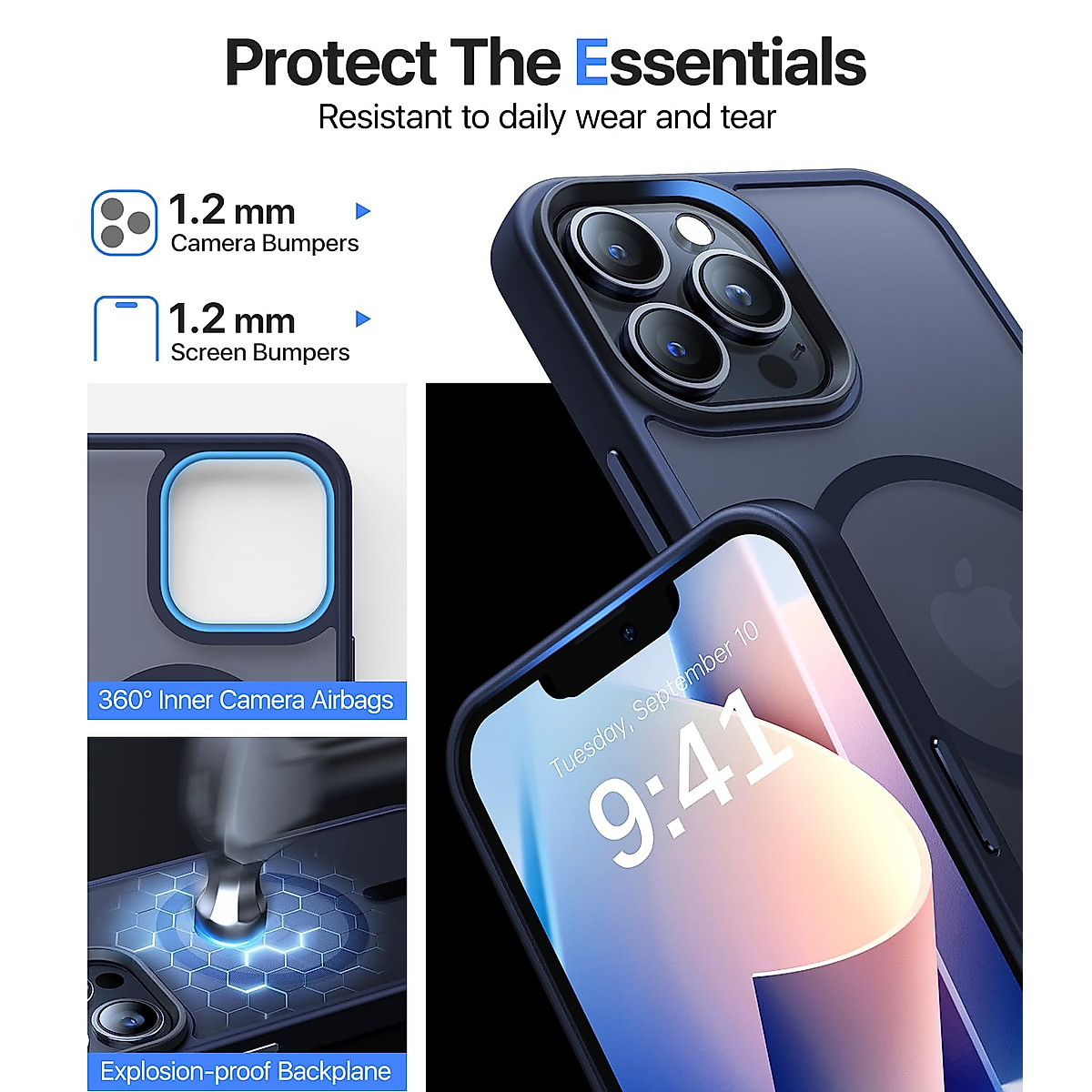 Maozis Strong Magnetic for iPhone 13 Pro Max Case [Compatible with Magsafe][Military Grade Drop Protection] Protective Shockproof Translucent Matte Slim Phone Case for iPhone 13 Pro Max, Navy Blue