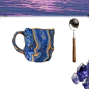 FOTN Mineral Crystal Coffee Mug,2024 New Mineral Crystal Coffee Mugs,Mineral Crystal Coffee Mug 400ml with Handle,Multi-Colored Crystal Mineral Coffee Mug (Blue,1pc)