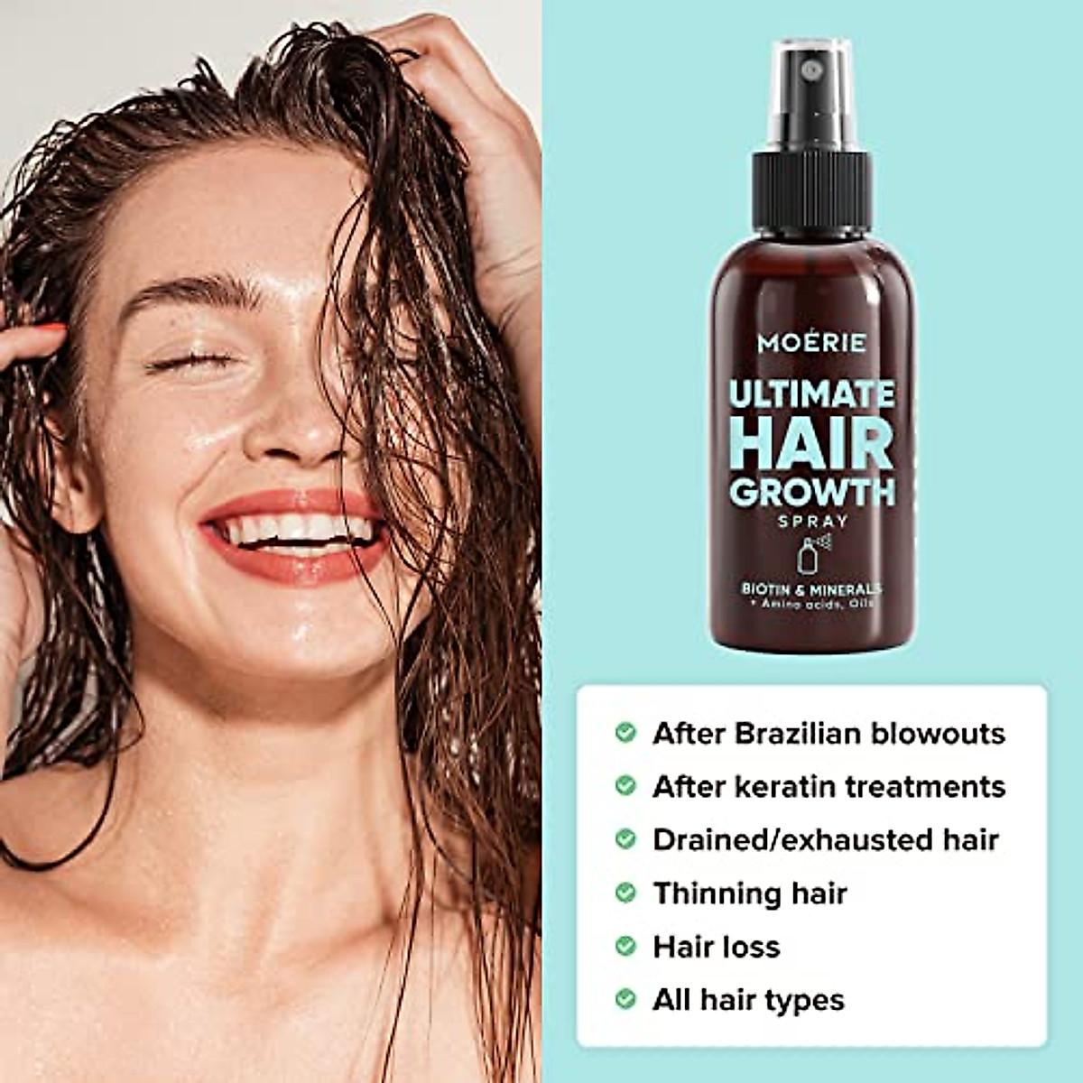 Moerie Ultimate Hair Growth Spray – For Longer, Thicker, Fuller Hair - with Biotin & Caffeine - Hair Growth Products – Paraben Free Growth Serum – All Hair Types – Reverse Hair Loss - for Women & Men