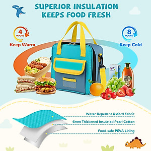 REDSHELL Lunch Box Kids, Large Insulated Lunch Bag for Boys Girls, Cute Lunchbag Cooler Lunchbox Lunch Tote Pail, Gift for Kids Toddler School Daycare, with Water Bottle Holder Shoulder Strap -Blue