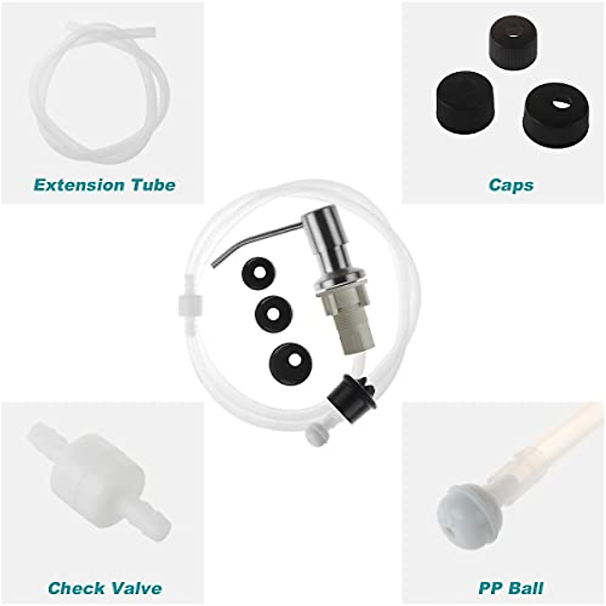 Sink Soap Dispenser for Kitchen Sink and Tube Kit (Brushed Nickel), 47" Tube Connects Directly to Soap Bottle, Large Liquid Soap Bottle,Never Fill The Little Bottle Again(No Bottle)