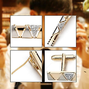 BagTu Two Tone Cufflinks and Tie Clip Set with Gift Box and Greeting Card, Stylish Golden Cufflinks and Tie Clip Gift Set for Men