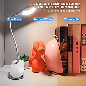 AVEVA Clip on Reading Lights, LED Desk Lamp with Flexible Gooseneck, 3 Color Temperatures, Clamp Light with Touch Control for Dorm Study Office Bedroom, USB Rechargeable, Eye-Caring, and Energy Saving