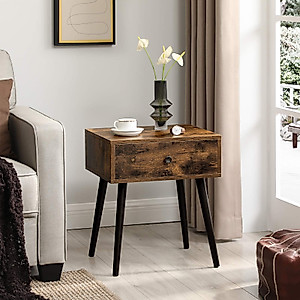 VASAGLE Nightstand, Sofa Side Table, End Table with a Drawer and Tapered Legs, Retro Style, for Bedroom, Rustic Brown ULET176B01