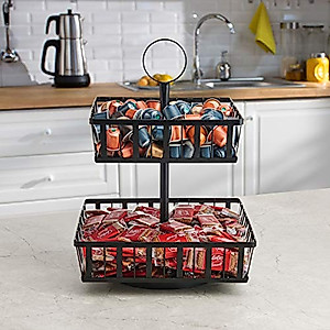 Gourmet Basics by Mikasa Rotating 2-Tier Stripe Basket, Black