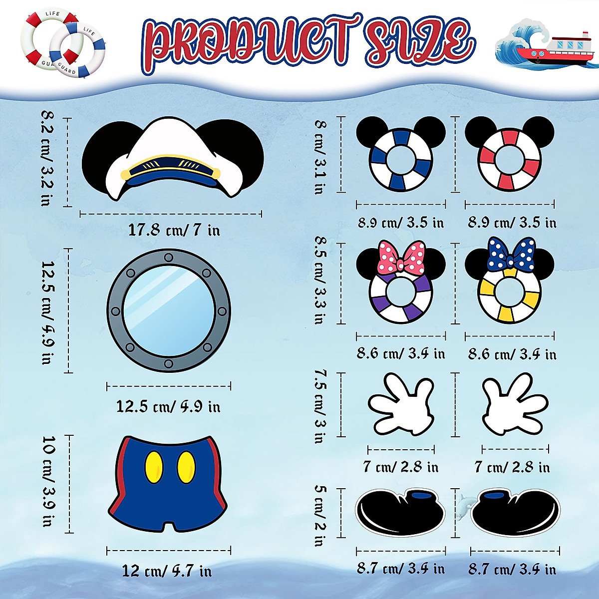 BOpusail 11Pcs Captain Mouse Cruise Magnets Birthday Cruises Door Decorations Summer Life Preserver Ring Refrigerator Magnet Waterproof Magnetic Stickers for Carnival Cabin Holiday Collectibles Decor