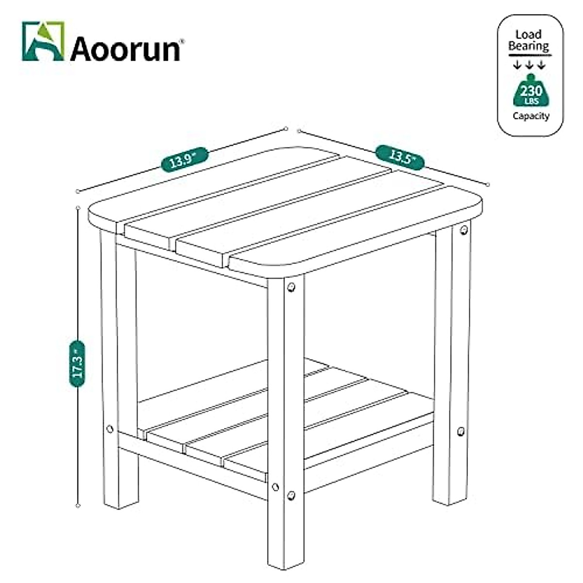 Aoorun 17.3" Small Outdoor Table Resin, Weather Side Table Adirondack (13.9" D x 13.5" W)- Black