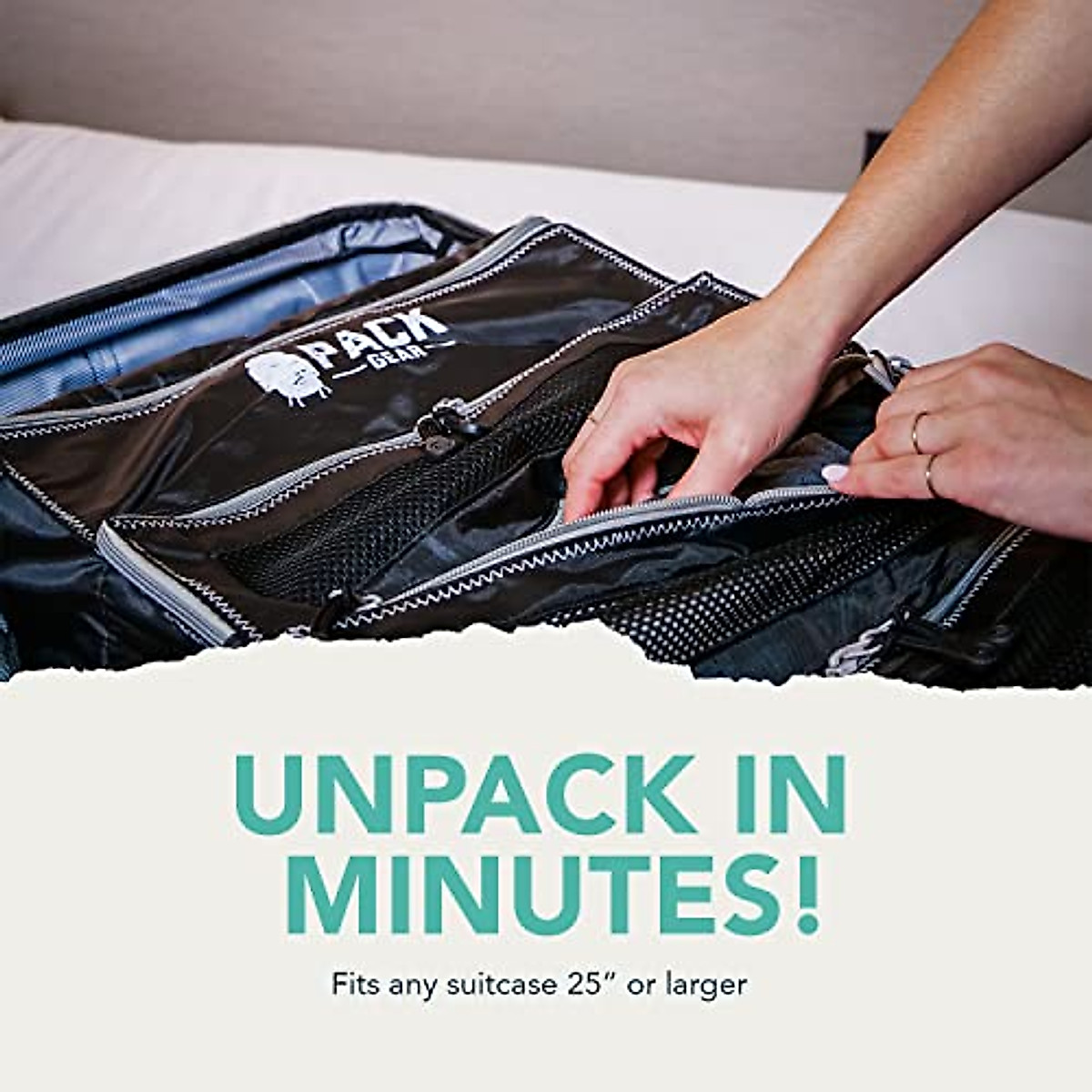 Pack Gear Suitcase Organizer | Pack More in your Large or Carry On Luggage | Unpack Instantly with these Compression Packing Cubes for Suitcases | Hanging Shelf Organizer for Closet (Black) (Medium)