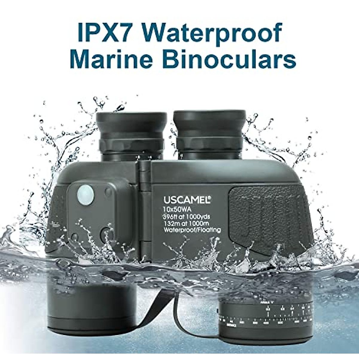 USCAMEL 10X50 Marine Binoculars for Adults with Rangefinder Compass, Waterproof Marine Binoculars for Sailing Boating Fishing