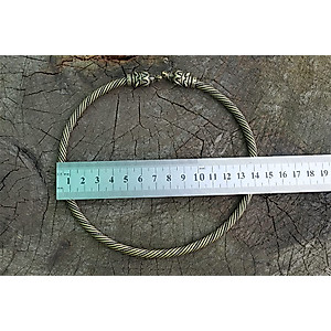 LANSEIS viking wolf necklace Viking Wolf Head Fenrir Torc Neck Ring Ragnar Handmade Heavy Twisted Brass Wire Pagan Norse