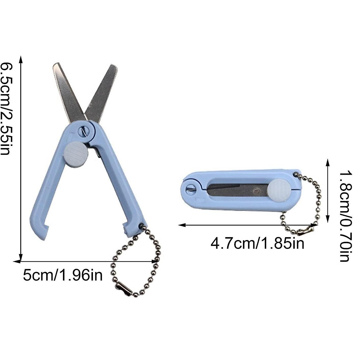 White Folding Scissors Safe Portable Travel Scissors Mini Scissor Foldable Telescopic Cutter Pocket with Keychain for Cutting, Scrapbooking, Crafting, Sewing
