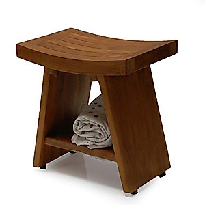 ((Arrive Fully Assembled)) Heavy Fuji I Teak Shower Bench or Pool Side Bench Chair Height Stool with Shelf. No Paint just Teak Oil Applied. by BayviewPatio