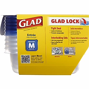 Glad Medium Square Food Storage Containers for Everyday Use | Medium Square Food Storage Containers Hold up to 25 Ounces of Food (25 Oz) |5 Count, Standard Food Containers
