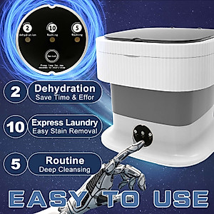 Portable Mini Washing Machine, 12L Capacity Portable Washer and Dryer, 60W Small Folding Lavadora Portatil with Spin,Collapsible Compact Clothes Laundry for Apartment Travel (Grey)