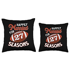 Football Fans Couple 27th Wedding Anniversary Gift 27 Years Marriage 27th Anniversary Funny Football Couple Throw Pillow, 16x16, Multicolor