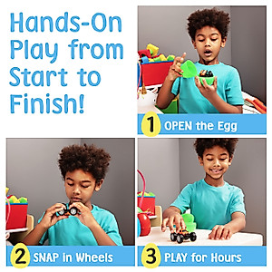 PREXTEX Jumbo Easter Eggs Filled with DIY Plastic Kids Monster Truck Toys | Easter Monster Truck Party Favor and Supplies | Filled Easter Eggs for Boys and Girls - Monster Truck Easter Eggs