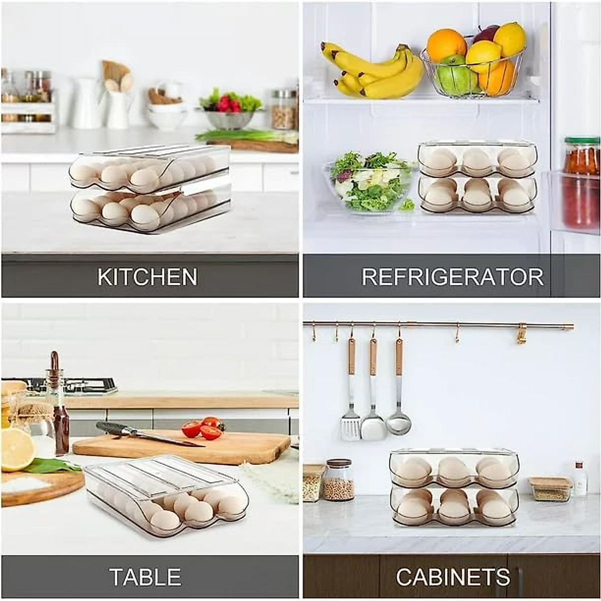 Access Cuisine Egg Tray Storage For Fridge - Egg Container with Lid, Egg Holder for Refrigerator, Rolling Egg Storage, Clear Egg Tray, Holds 36 Eggs, Large Capacity (Clear)