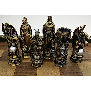 HPL King Arthur Camelot Knights Medieval Times Dragon Fantasy Chess Set W Castle Board 17"
