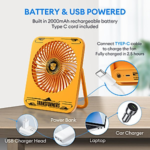 XINGLINSHOE battery powered fan 2000mAH 180° Adjustable small desk fan battery powered 3 Speeds Strong slim usb fan for Office,Bedroom,Home,Desktop,Camping(Yellow)