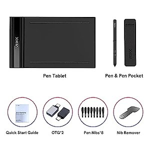 Drawing Tablet,VEIKK S640 Digital Graphics Tablet, 6x4 Inch Ultra-Thin Portable OSU! Tablet, Battery-Free Stylus for OSU! Game and Teaching Online Classes,Support Windows Mac Linux Chrome Android OS