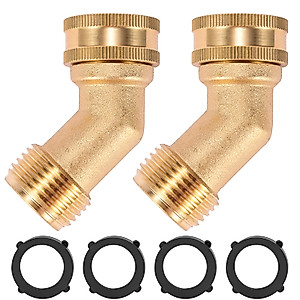 Sanpaint 45 Degree Garden Hose Elbow, Eliminates Stress and Strain On RV Water Intake Hose Fittings, 3/4" GHT and Solid Brass, 2 Pack