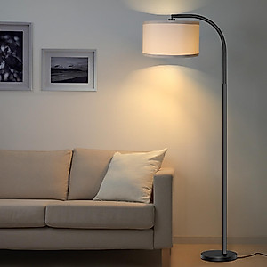 ROTTOGOON Floor Lamp for Living Room, Industrial LED Standing Lamp with 2 Lamp Shades (Grey/White), Classic Tall Reading Pole Lamp with LED Bulb, Modern Adjustable Black Floor Lamp for Bedroom Study