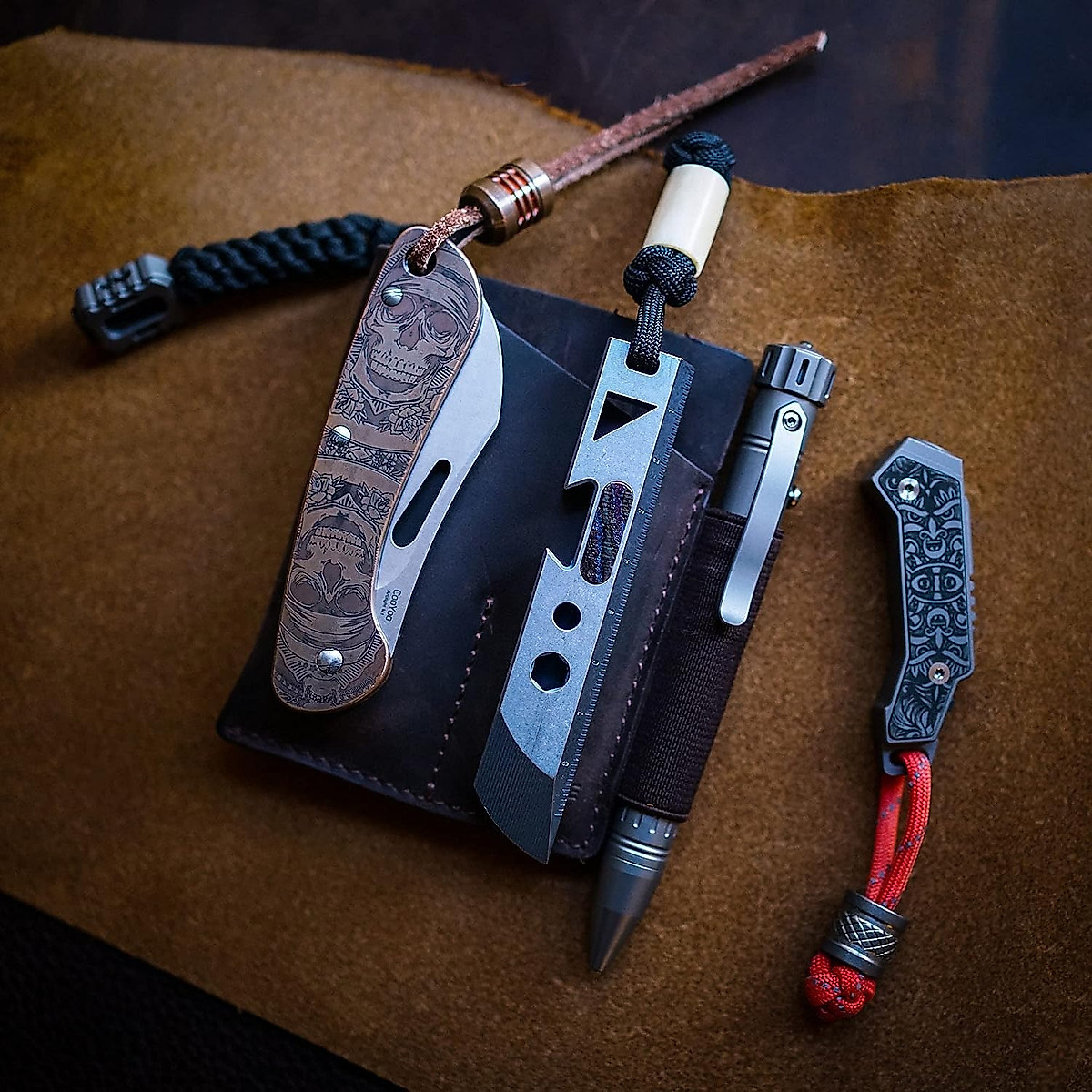 VIPERADE PJ12 Leather EDC Pocket Organizer for Belt, Multitool and Flashlight Holster, Leather EDC Holster with Pen Loop, EDC Leather Knife Sheath with Belt Clip