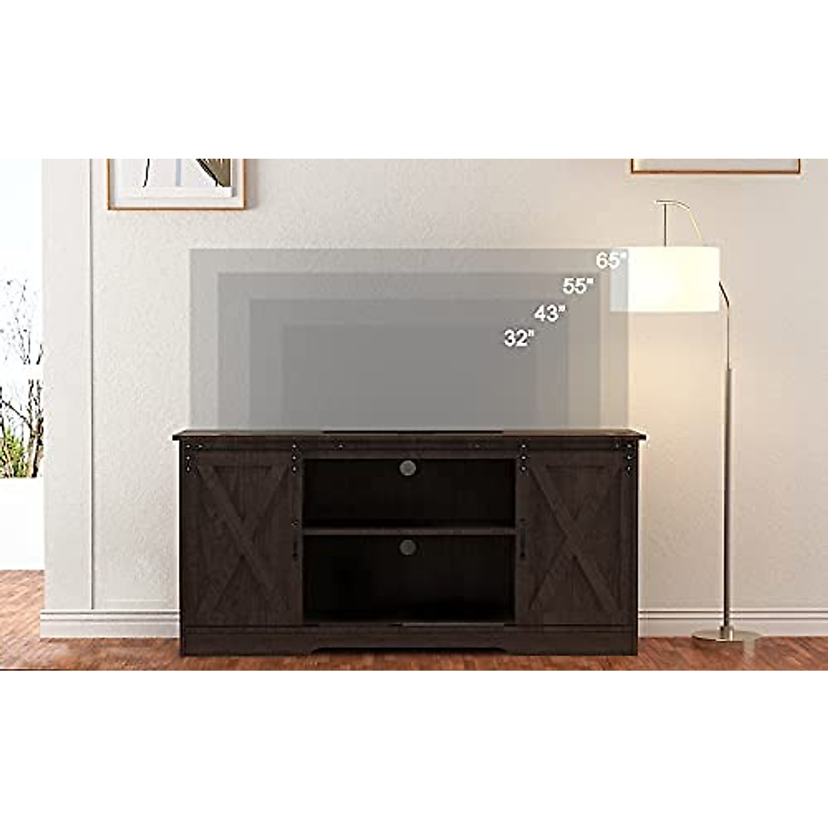 4 EVER WINNER Farmhouse TV Stand for 65+ Inch TV, Espresso Entertainment Center for 65 Inch TV, Modern Farmhouse Television Stands for TVs up to 70, Espresso TV Stand for Flat Screens 65
